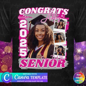 5 Editable PINK GREY Canva Graduation Template Shirt Graduation Button ...