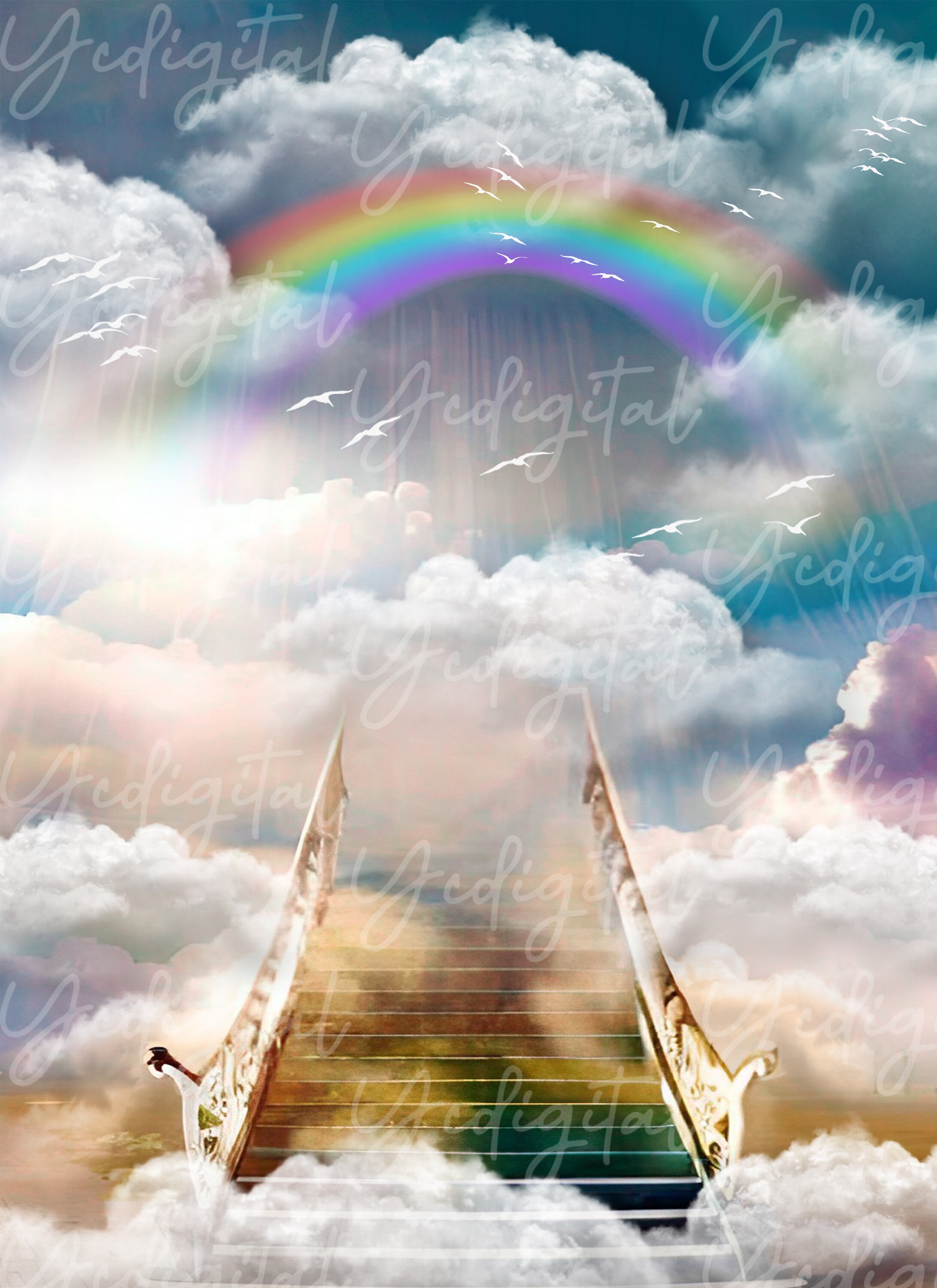 Rainbow Heaven Sky Memorial Rest in Peace Background Set of 8 PNG ...
