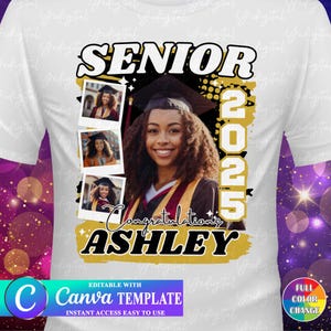 5 Editable Gold and Yellow Canva Graduation Template Shirt Graduation ...