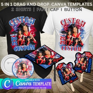 5 Editable RED Blue Canva Graduation Template Shirt Graduation Button ...