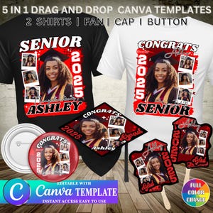 5 Editable RED White Canva Graduation Template Shirt Graduation Button ...