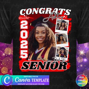 5 Editable RED White Canva Graduation Template Shirt Graduation Button ...
