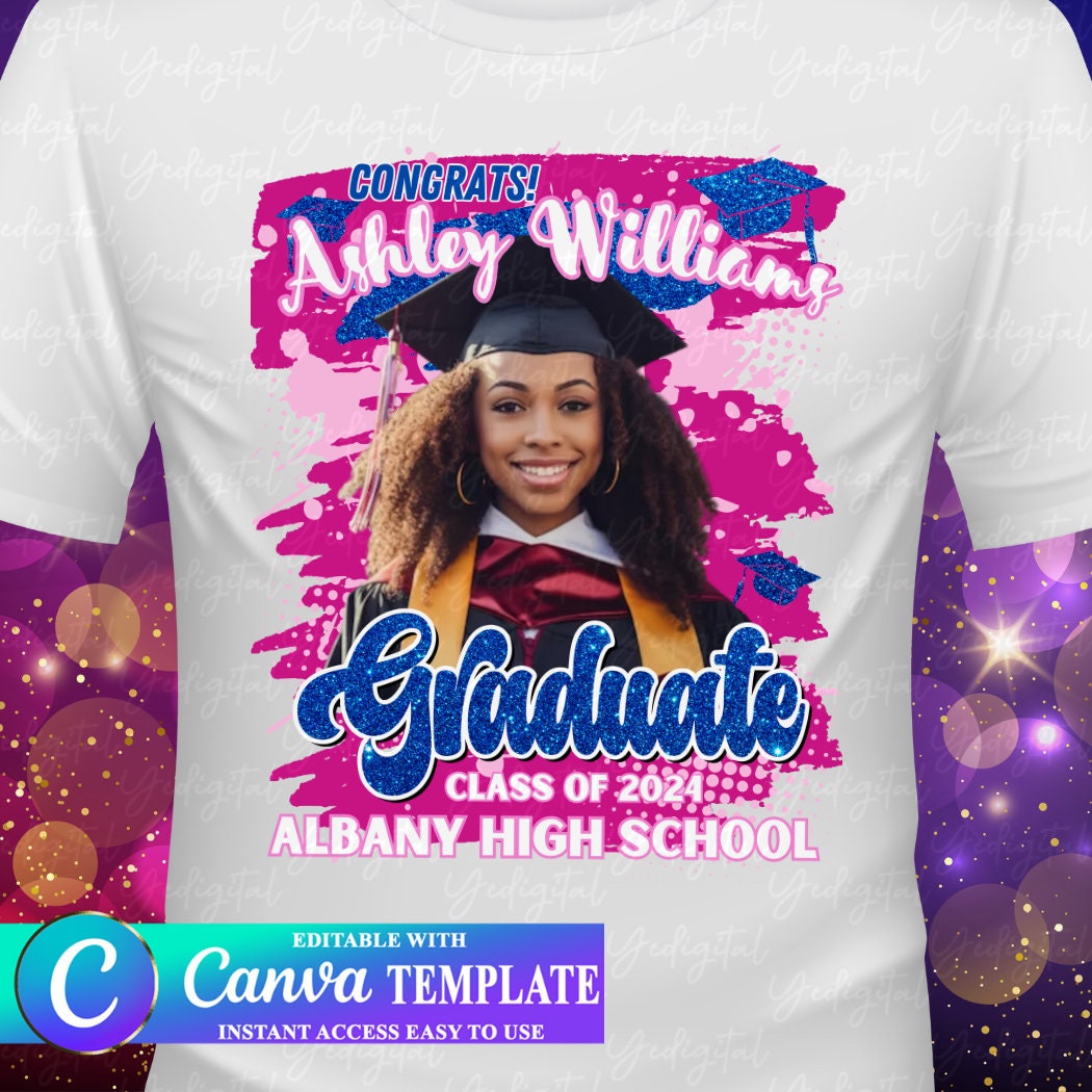 7 Editable Pink and Blue Canva Graduation Template Shirt Graduation ...