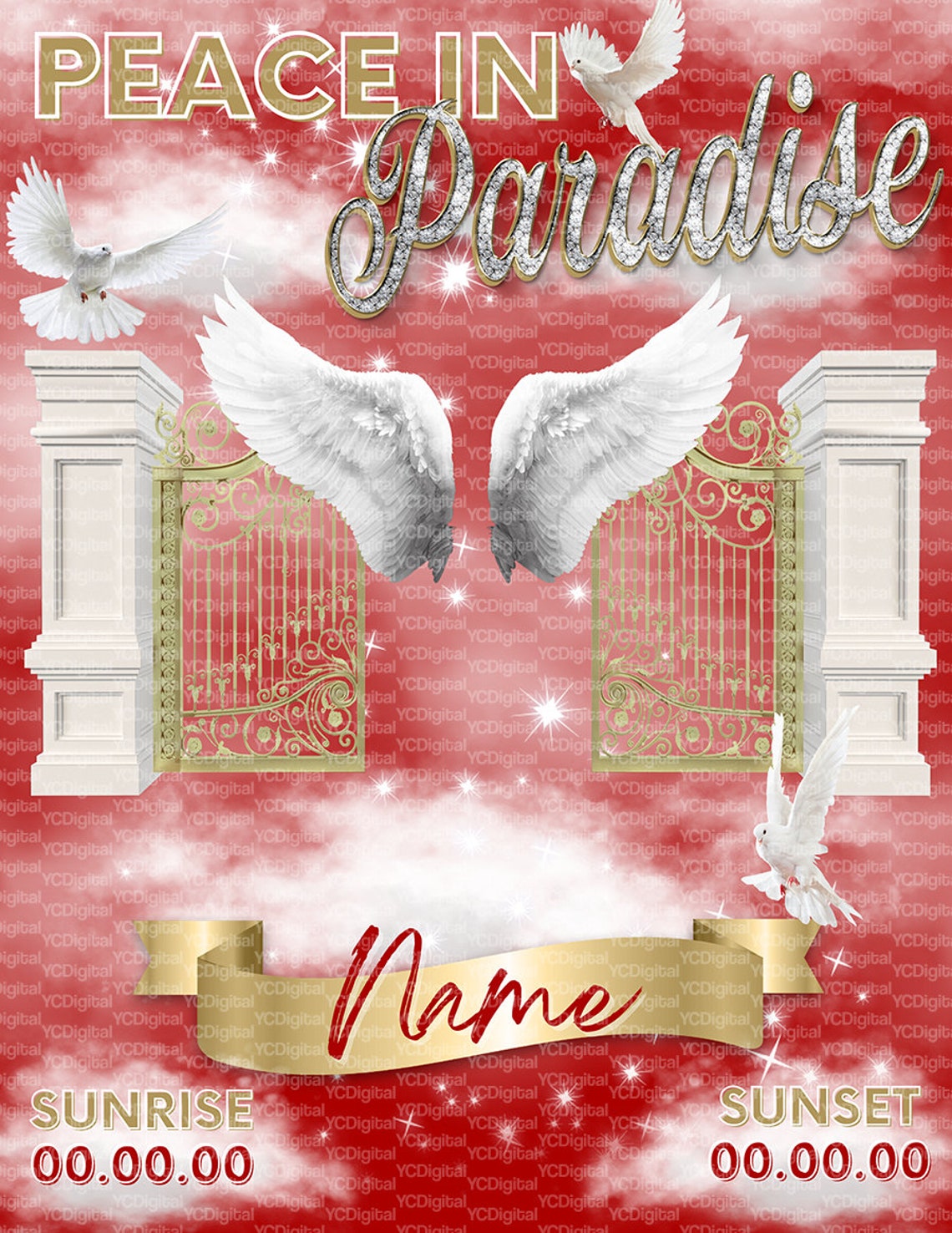 Red and Gold Heaven Sky Background Memorial Background Funeral Template ...