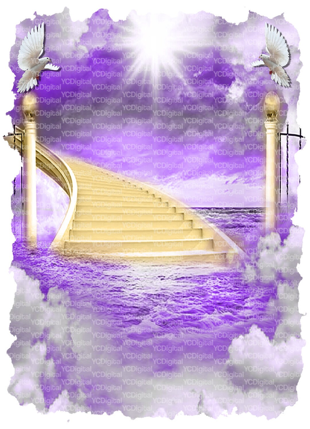 Heaven Purple Sky With Golden Stair Memorial Rest in Peace Background ...