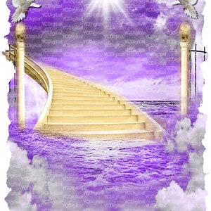 Heaven Purple Sky With Golden Stair Memorial Rest in Peace Background ...