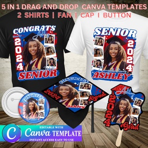 5 Editable RED Blue Canva Graduation Template Shirt Graduation Button ...