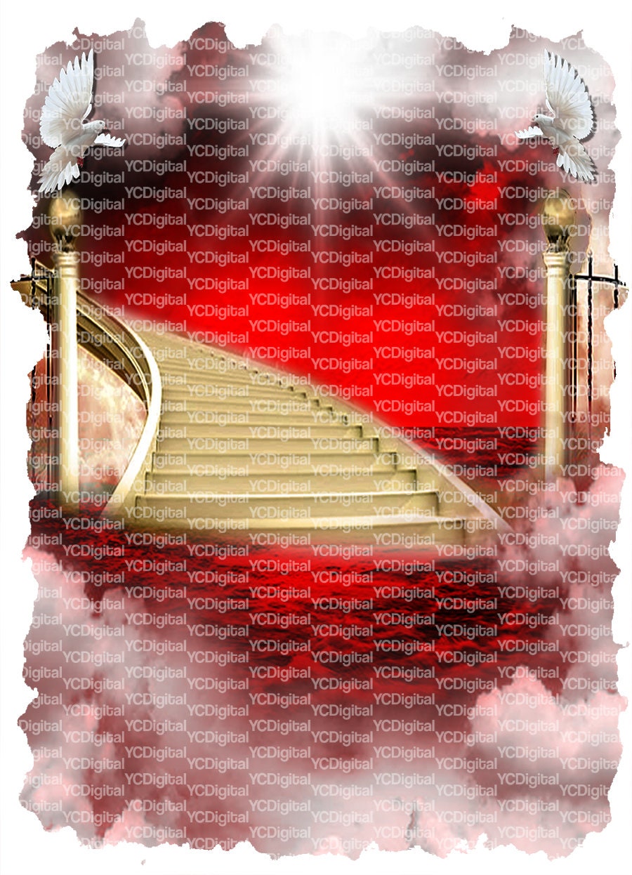 Heaven Red Sky With Golden Stair Memorial Rest in Peace Background Set ...
