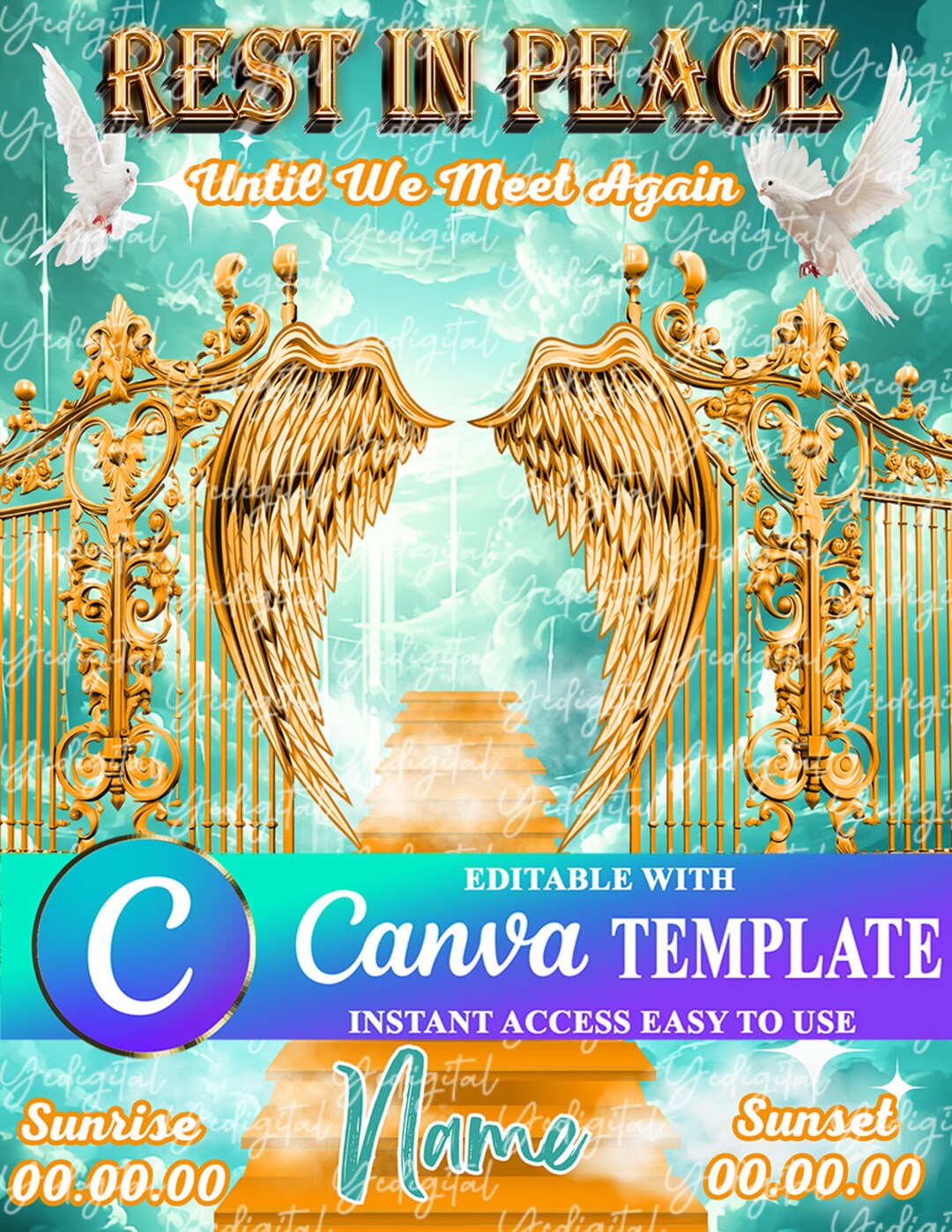 Teal Rest in Peace Heaven Gates Forever in Our Hearts Angel Canva Add ...