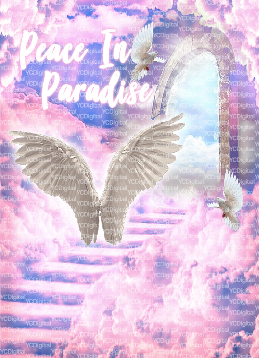 Rest in Paradise Digital Download, Pink Sky Background PNG Set of 8 ...