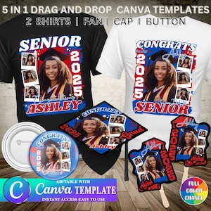 5 Editable RED Blue Canva Graduation Template Shirt Graduation Button ...