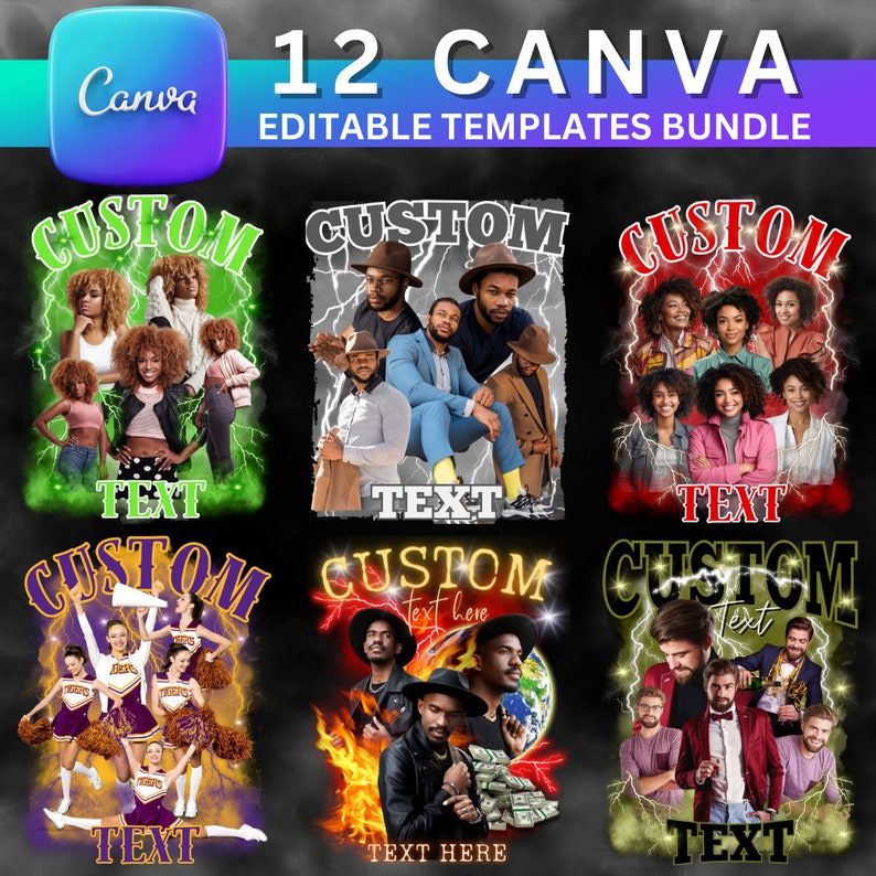 12 Bundle Pack Editable Canva Templates Bootleg Designs | Custom Rap ...