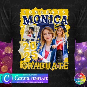 5 Editable Navy Blue Yellow Graduation Template Shirt Graduation Button ...