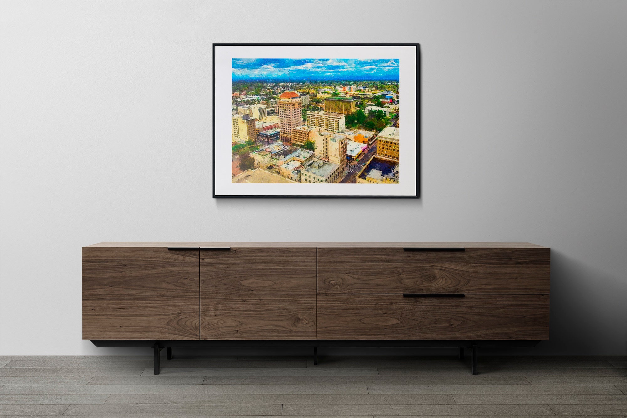 Skyline of Downtown Fresno, California, Painting - Wall Art Print ...