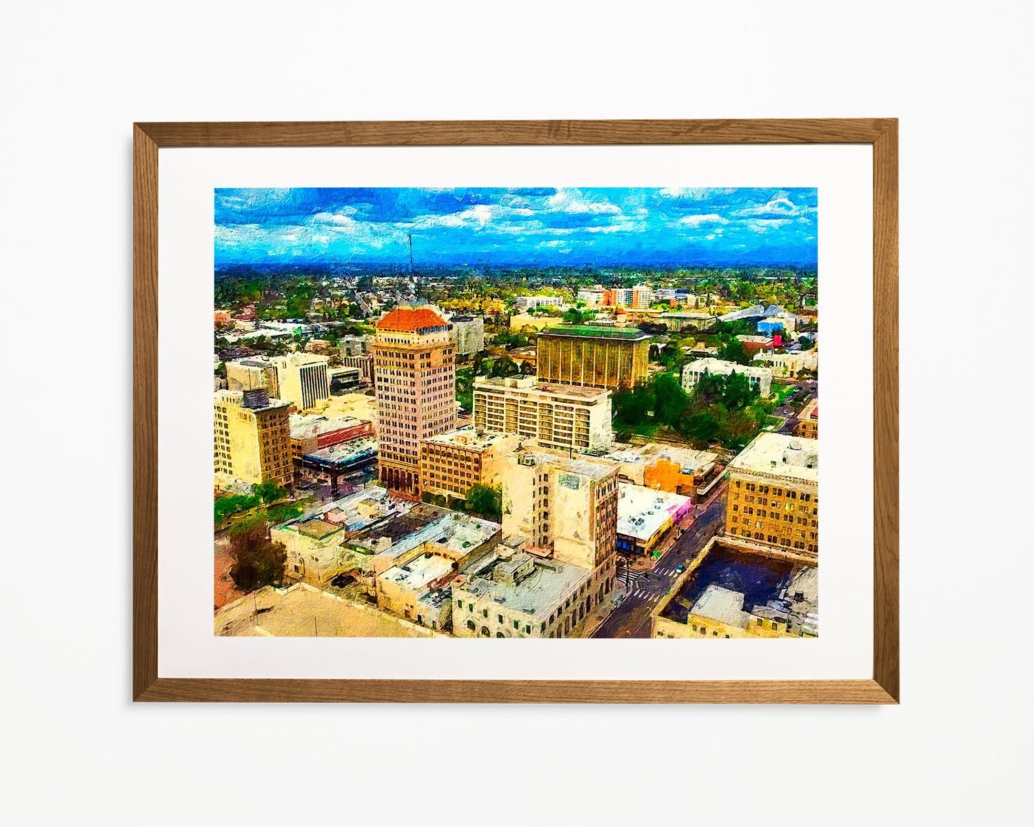 Skyline of Downtown Fresno, California, Painting - Wall Art Print ...