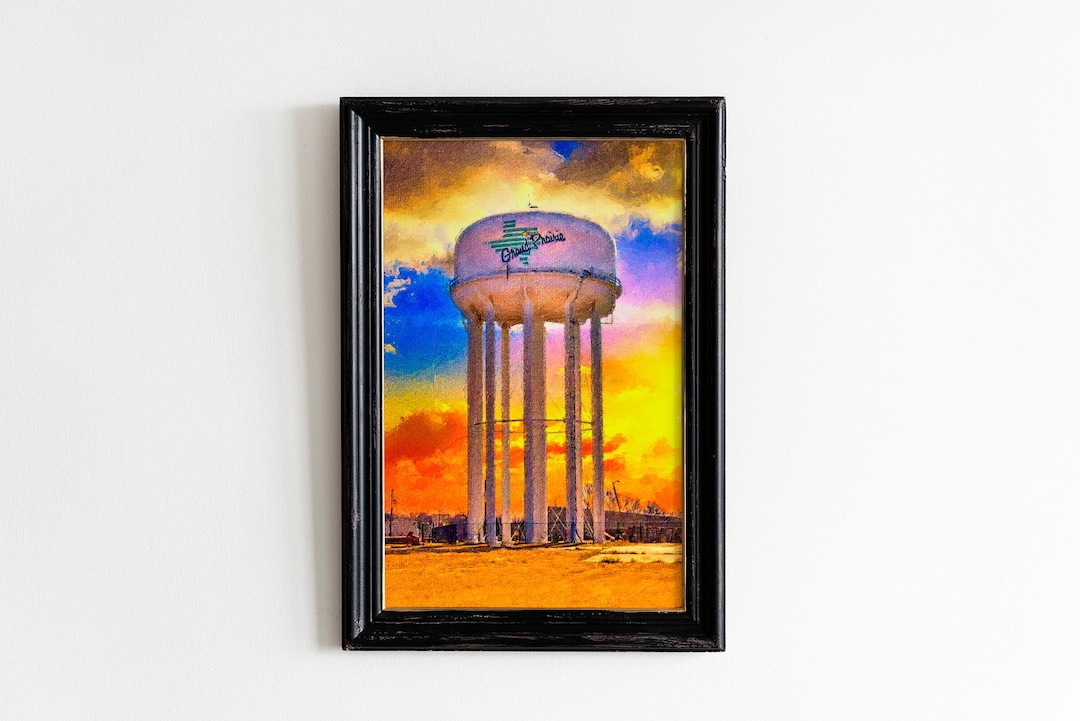 Grand Prairie Water Tower in Texas, on a Dramatic Sunset Sky - Wall Art ...