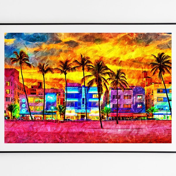 Miami Ocean Drive Poster - Etsy