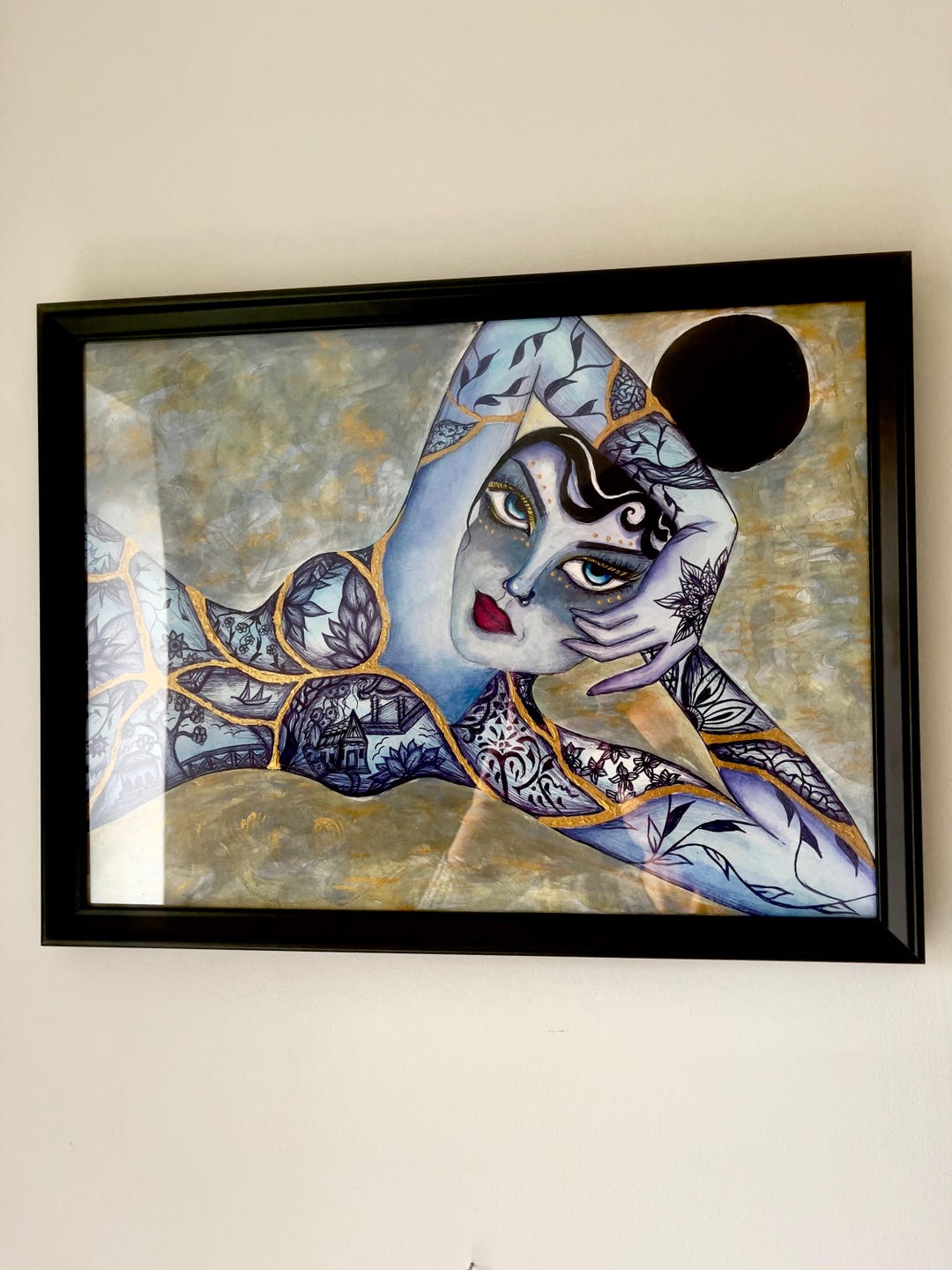 Framed Kintsugi Girl Painting With 3D Effect - Etsy