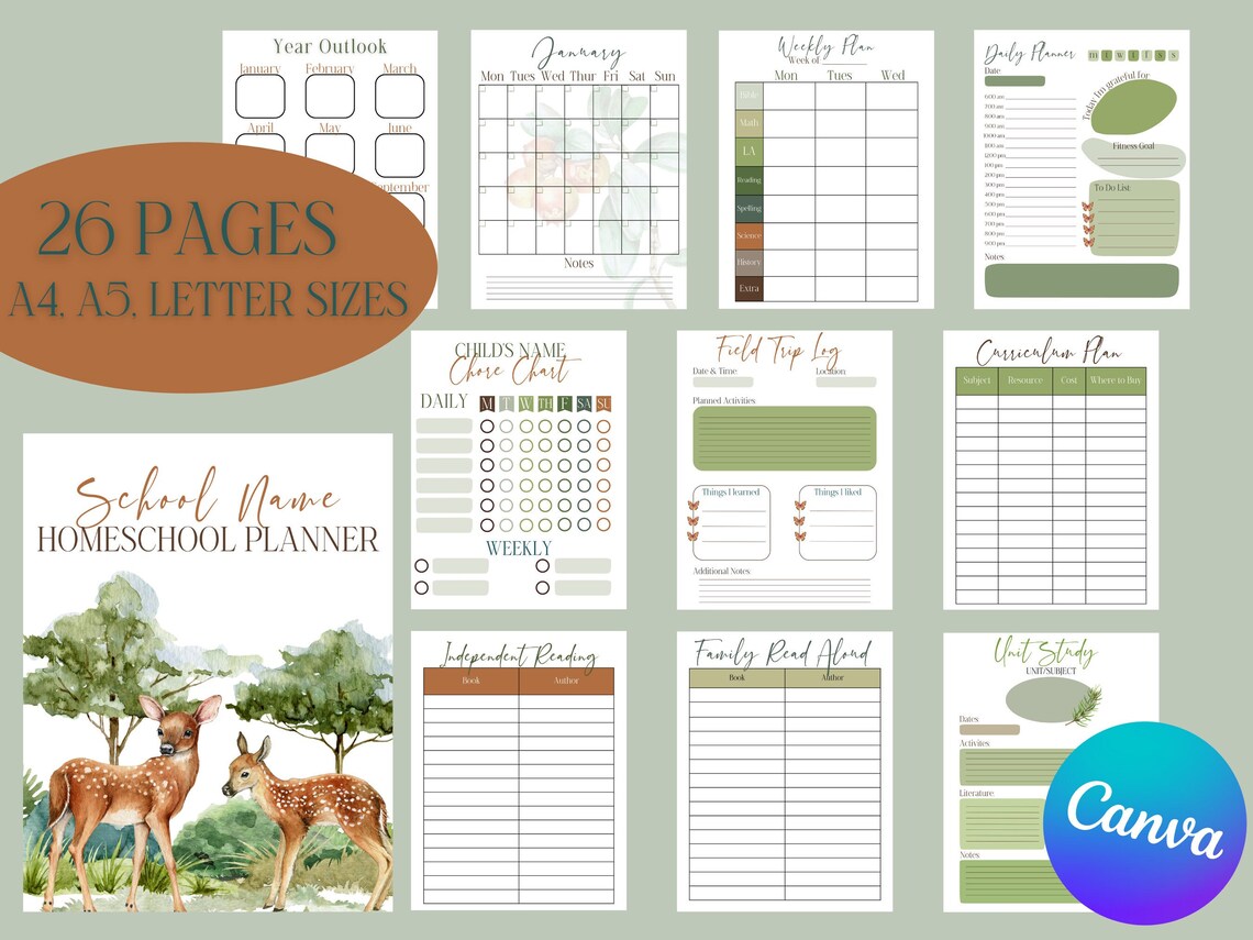 Homeschool Planner | Editable Canva Template, Editable Homeschool ...