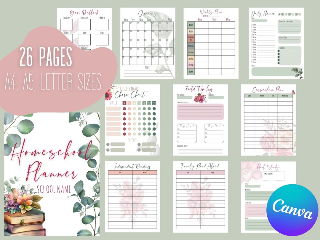 Homeschool Planner | Editable Canva Template, Editable Homeschool ...