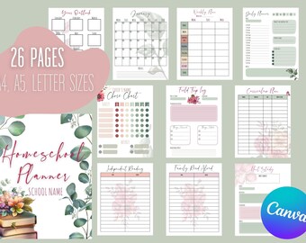 Homeschool Planner | Editable Canva Template, Editable Homeschool ...