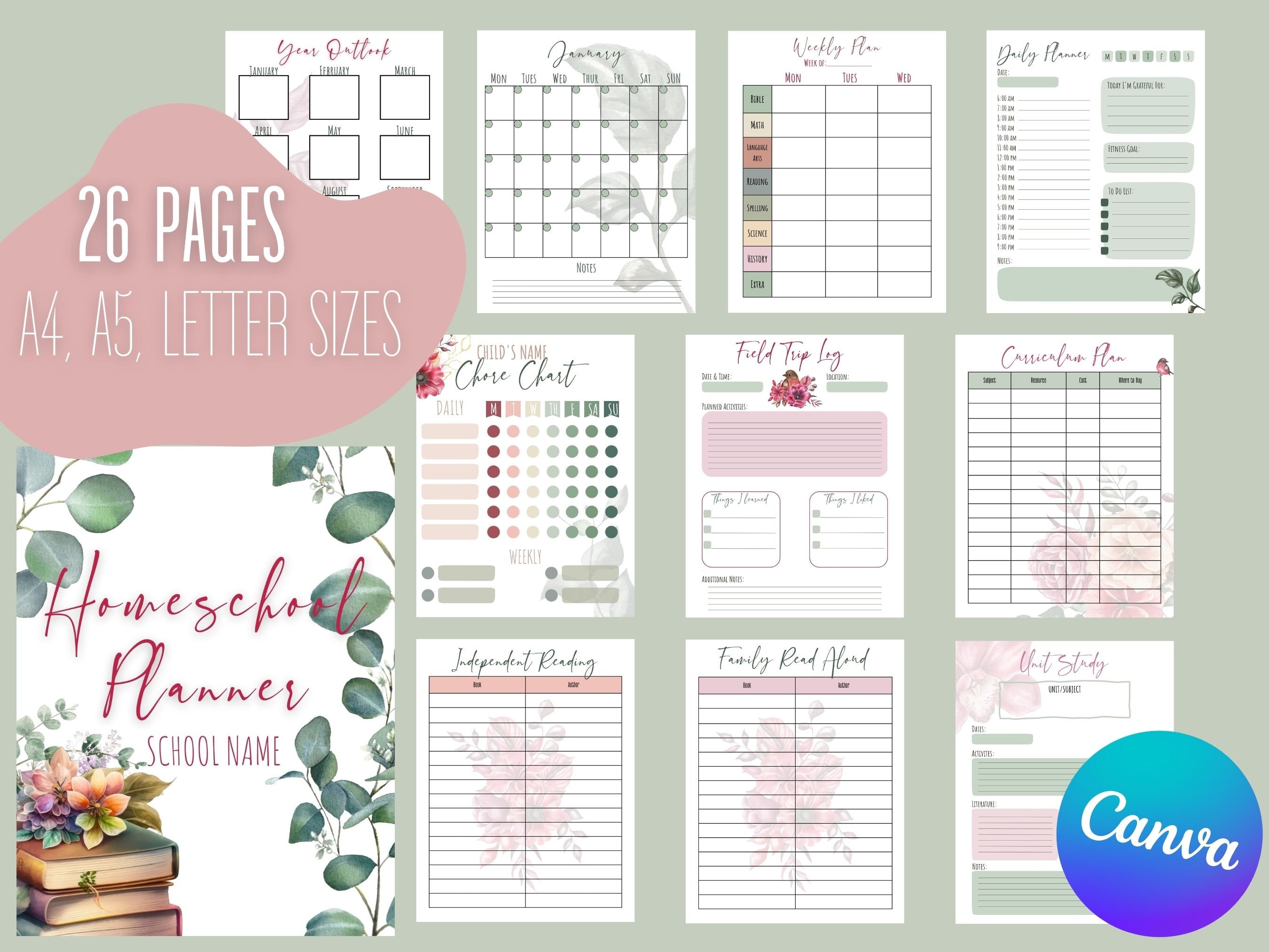 Homeschool Planner | Editable Canva Template, Editable Homeschool ...