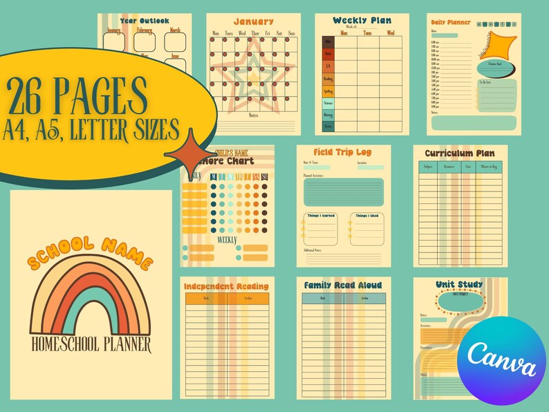 Homeschool Planner | Editable Canva Template, Editable Homeschool ...