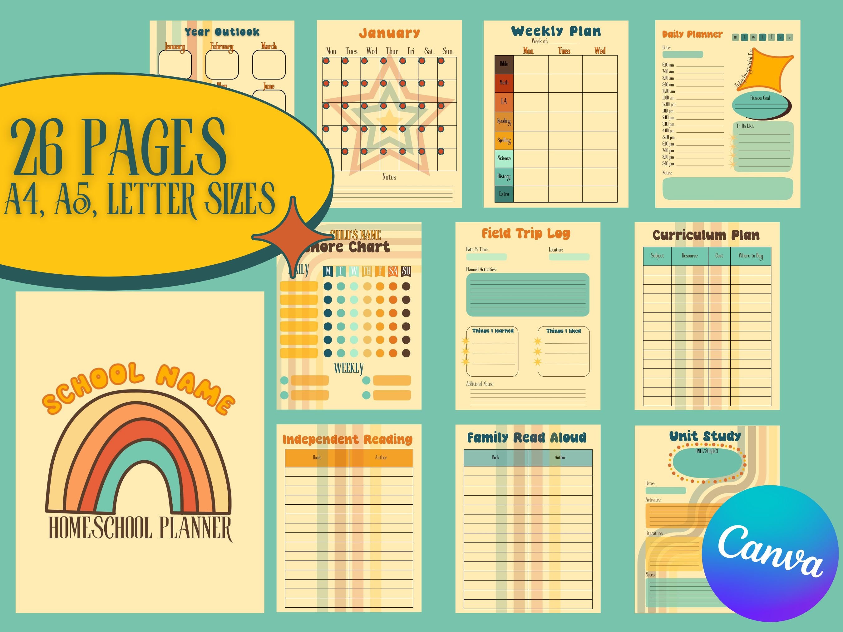 Homeschool Planner | Editable Canva Template, Editable Homeschool ...