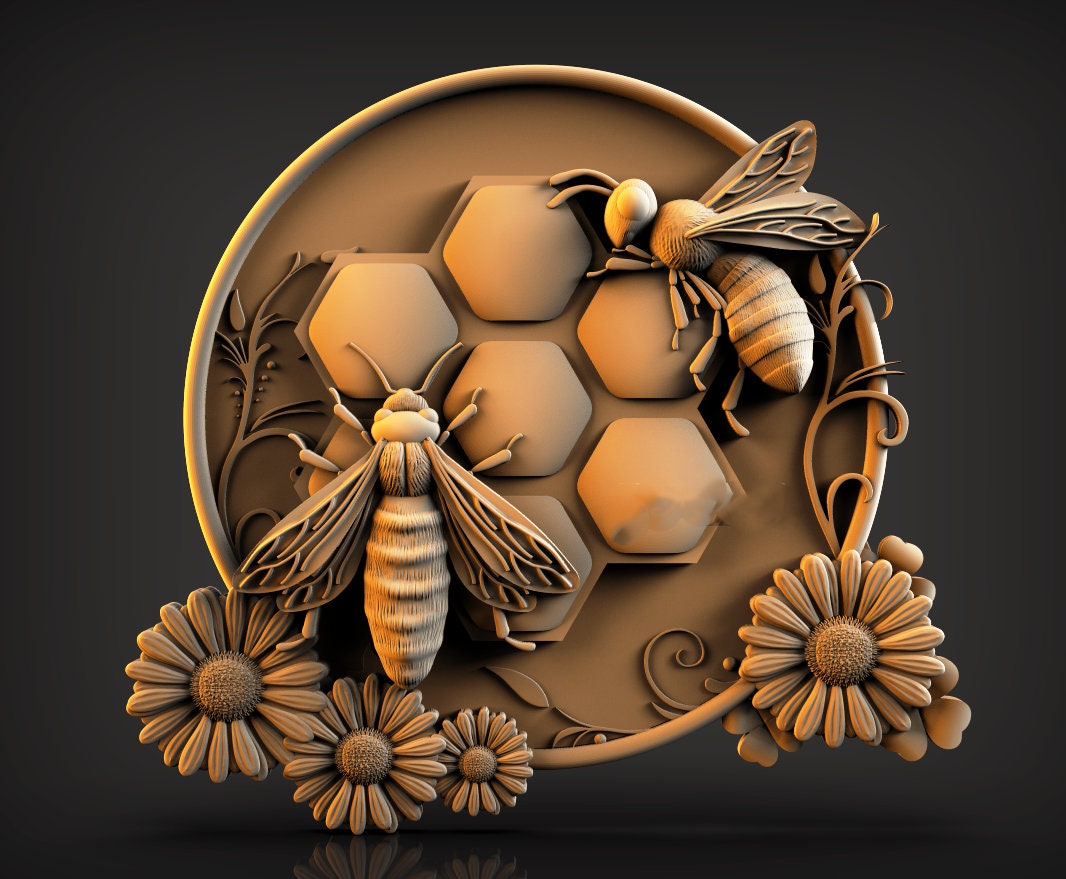 3d Bee Relief Model-stl Files, Vcarve Files, Cnc Machine 3d Printer,cnc Router Engraver,digital ...