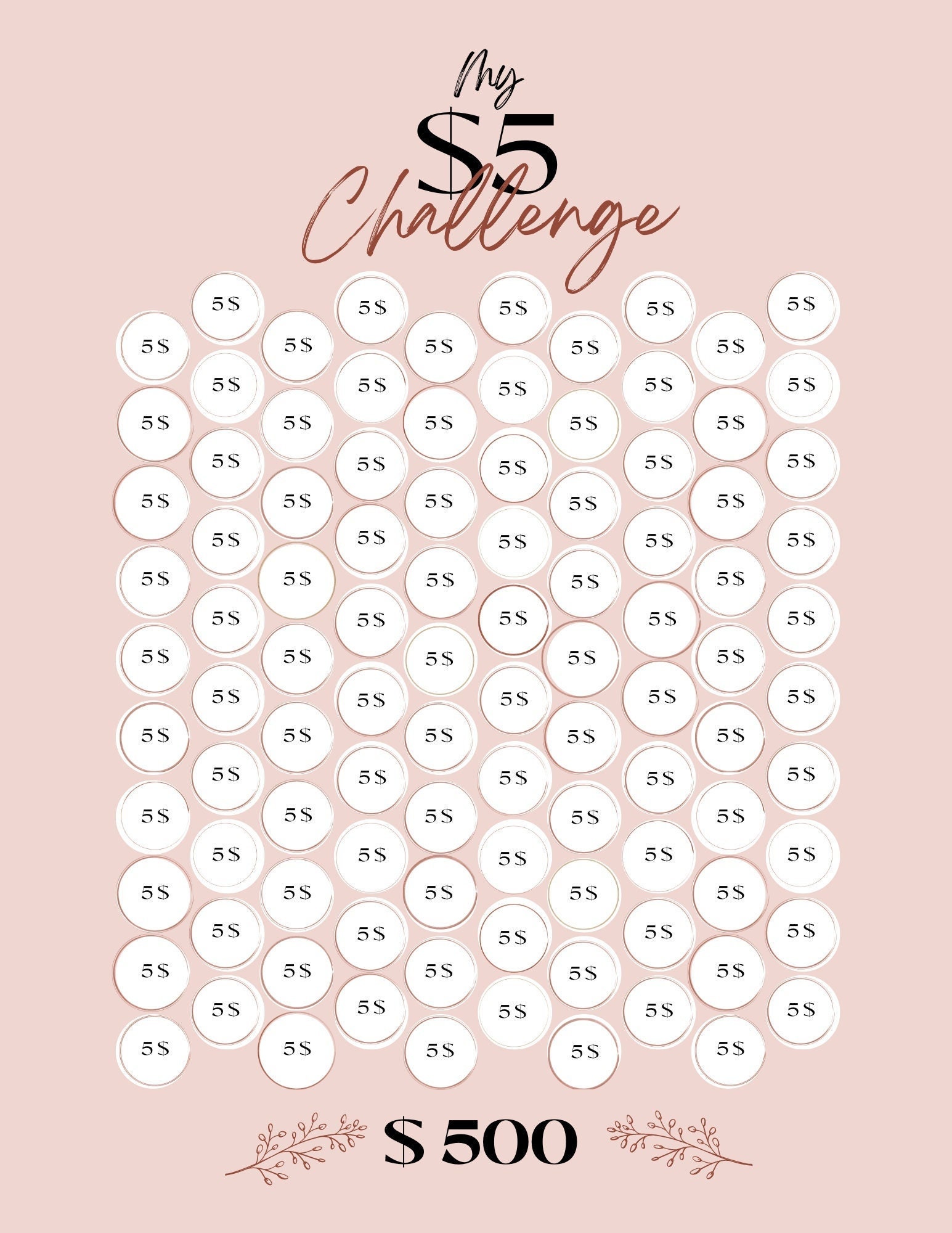 5 Dollar Savings Challenge Printable, 5 Dollar Challenge, Save 500 ...