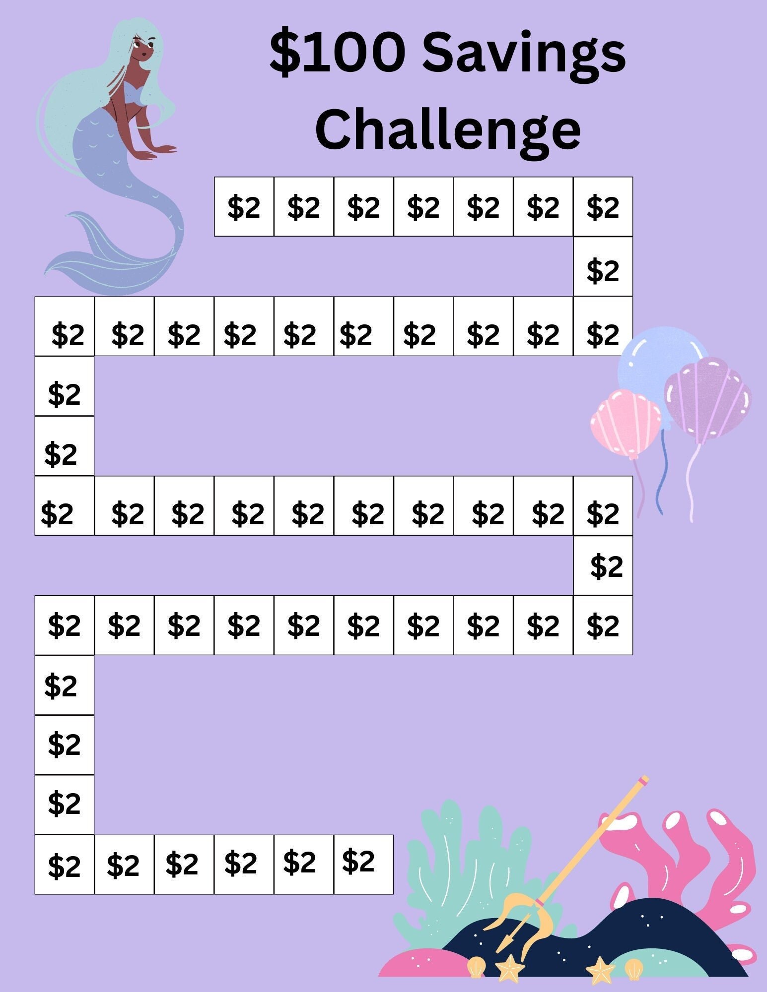 100 Dollar Mermaid Savings Challenge/ Kids Savings Tracker/ Kids ...