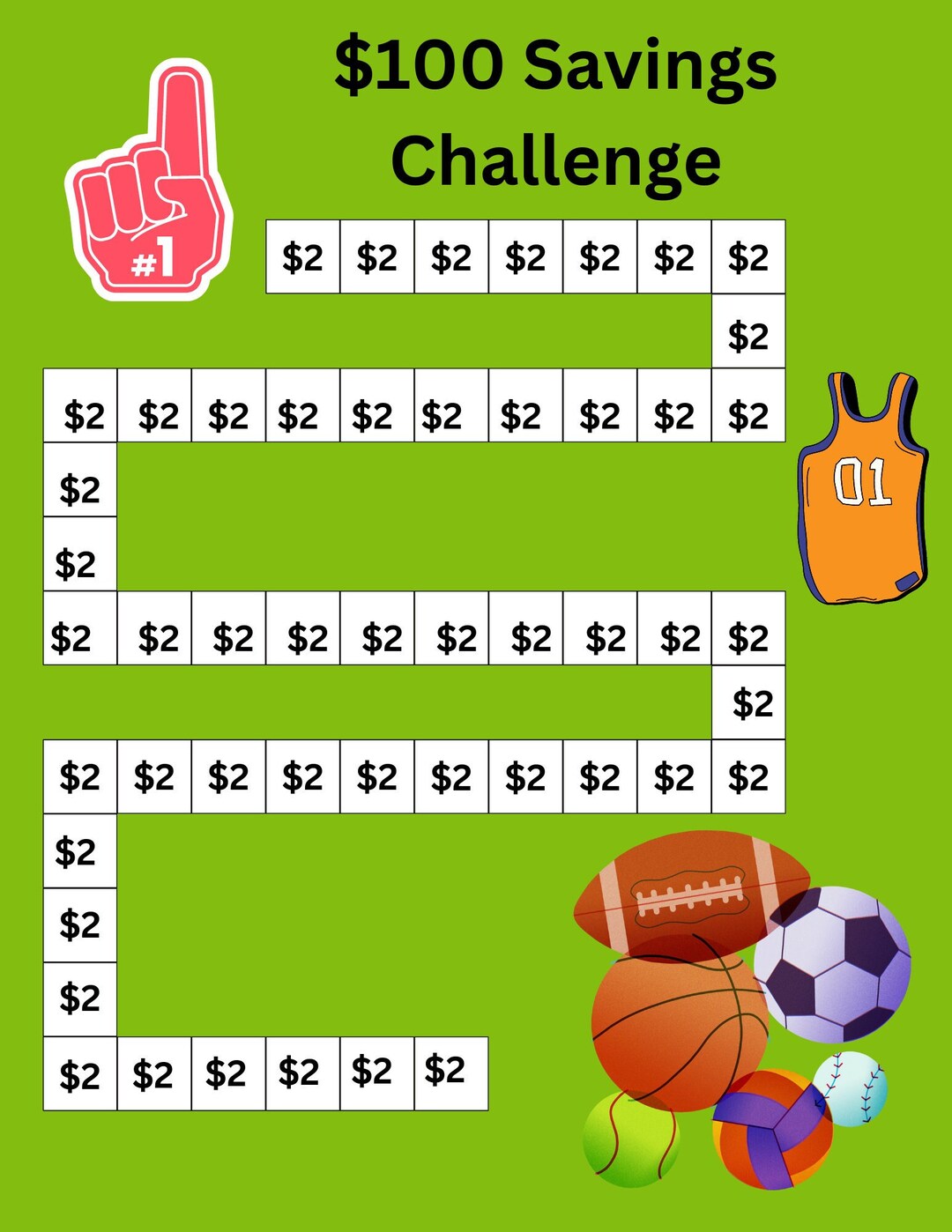 100 Dollar Sports Savings Challenge for Kids/ Kids Savings Tracker ...