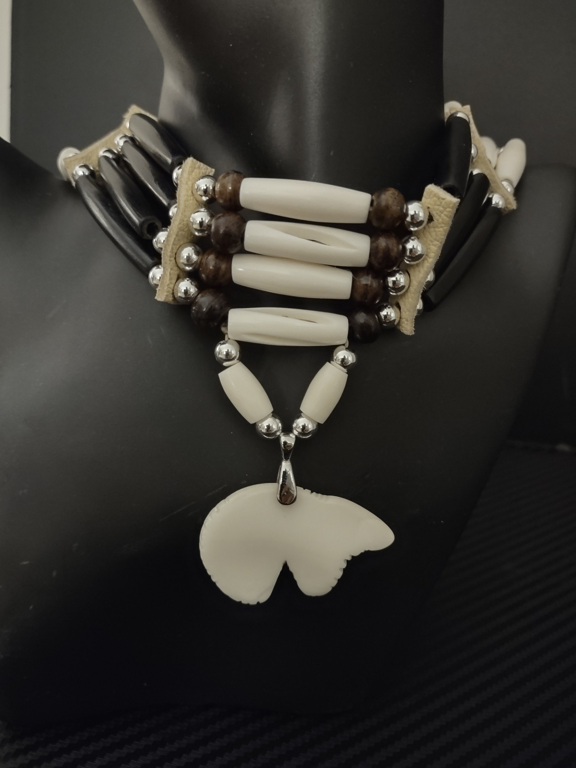 Wampum Bear and Bone Bead Choker - Etsy