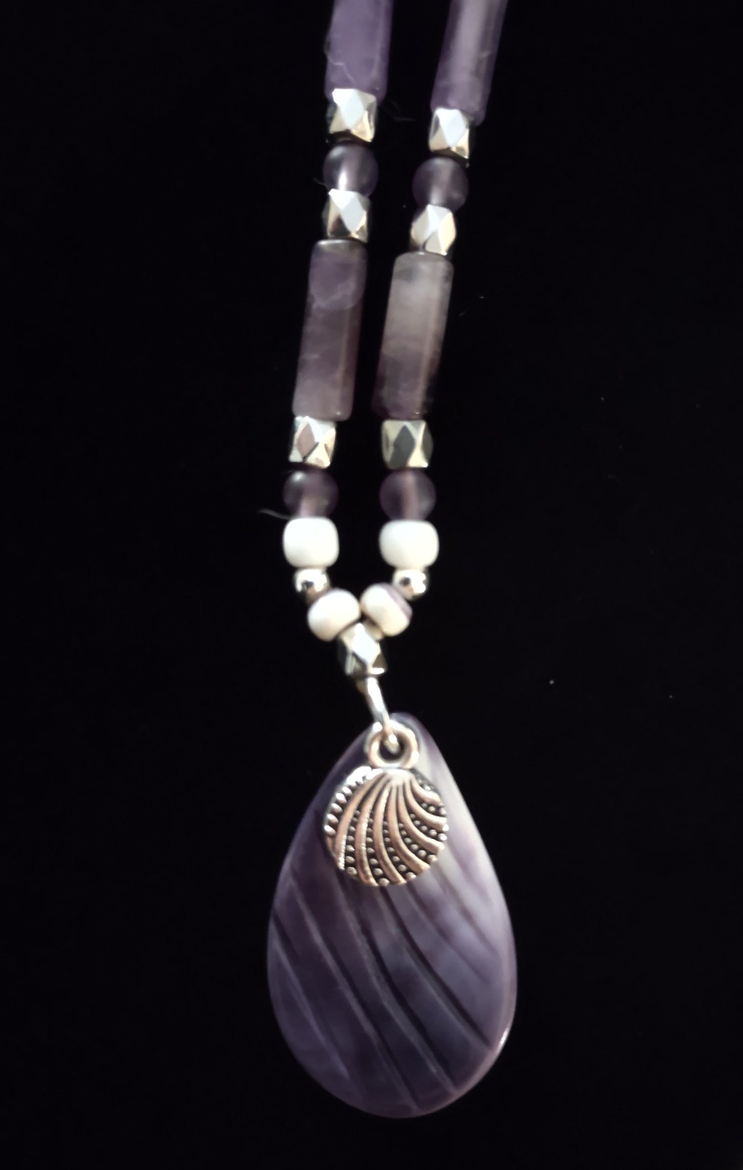 Wampum Scallop Shell Pendant Beaded Necklace - Etsy