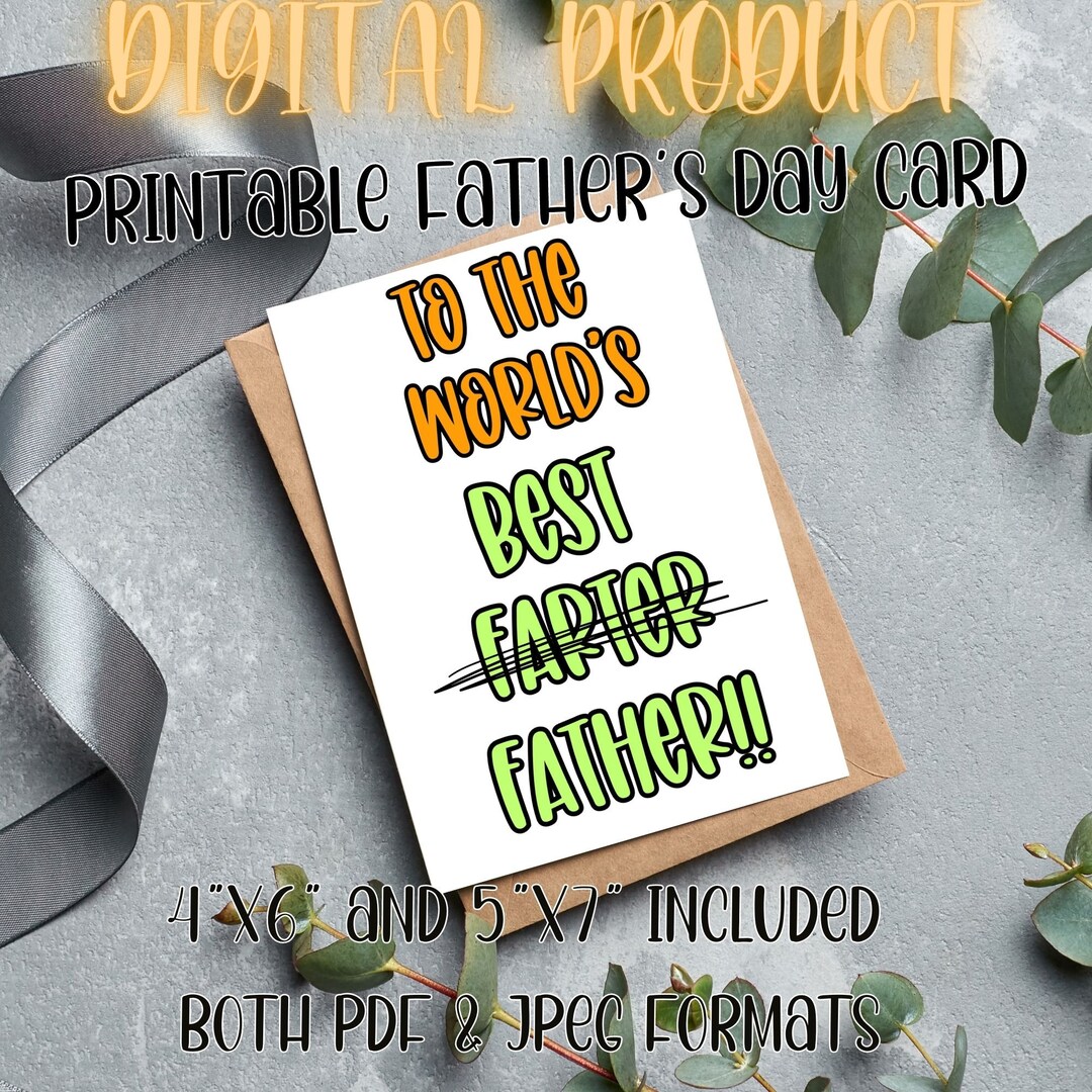World's Best Farter Printable Father's Day Card, Humorous Father's Day ...