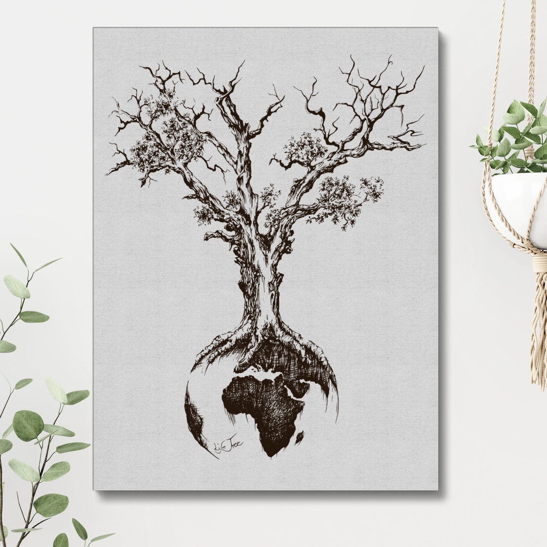 Canvas "world Tree" Fineliner Drawing Art Home Living Room - Etsy