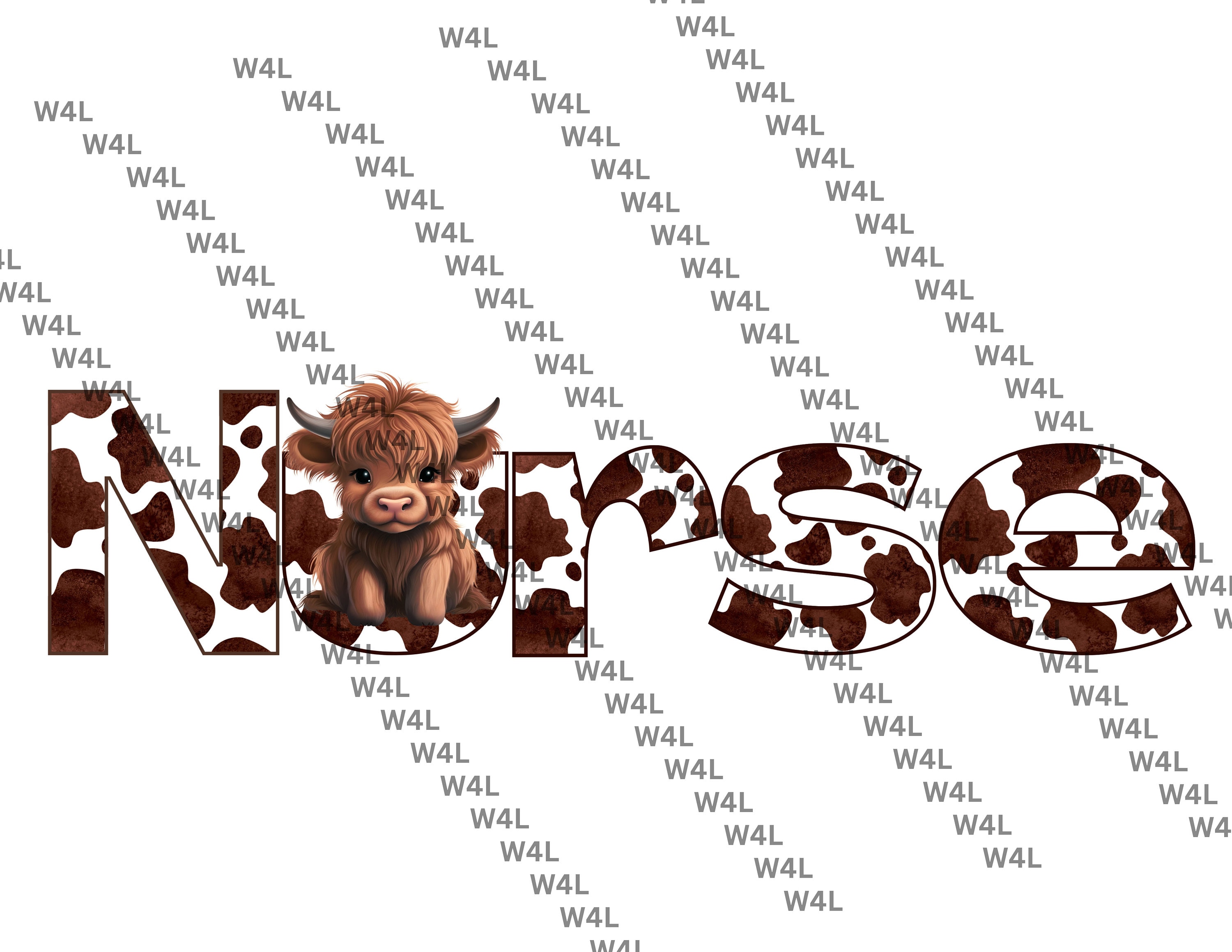 Highland Cow Nurse Digital Design | High-resolution PNG for DTF ...