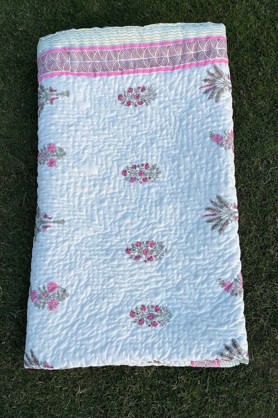 Traditional Indian Quilt, Pink Colour Quilt, Cotton Fabric, Natural ...