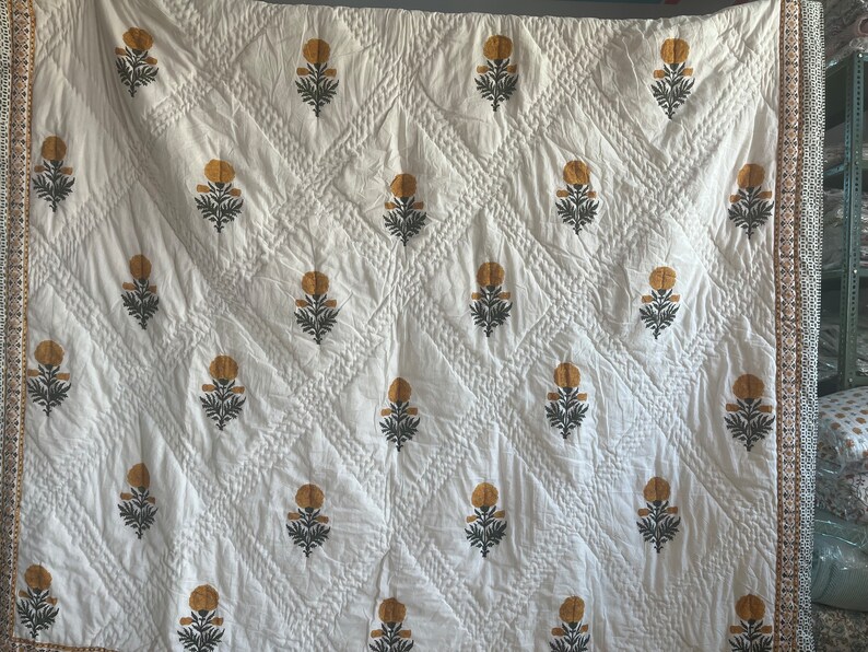 Traditional ‘indian Quilt , Block Print ,light Weight, Queen Size,100% ...