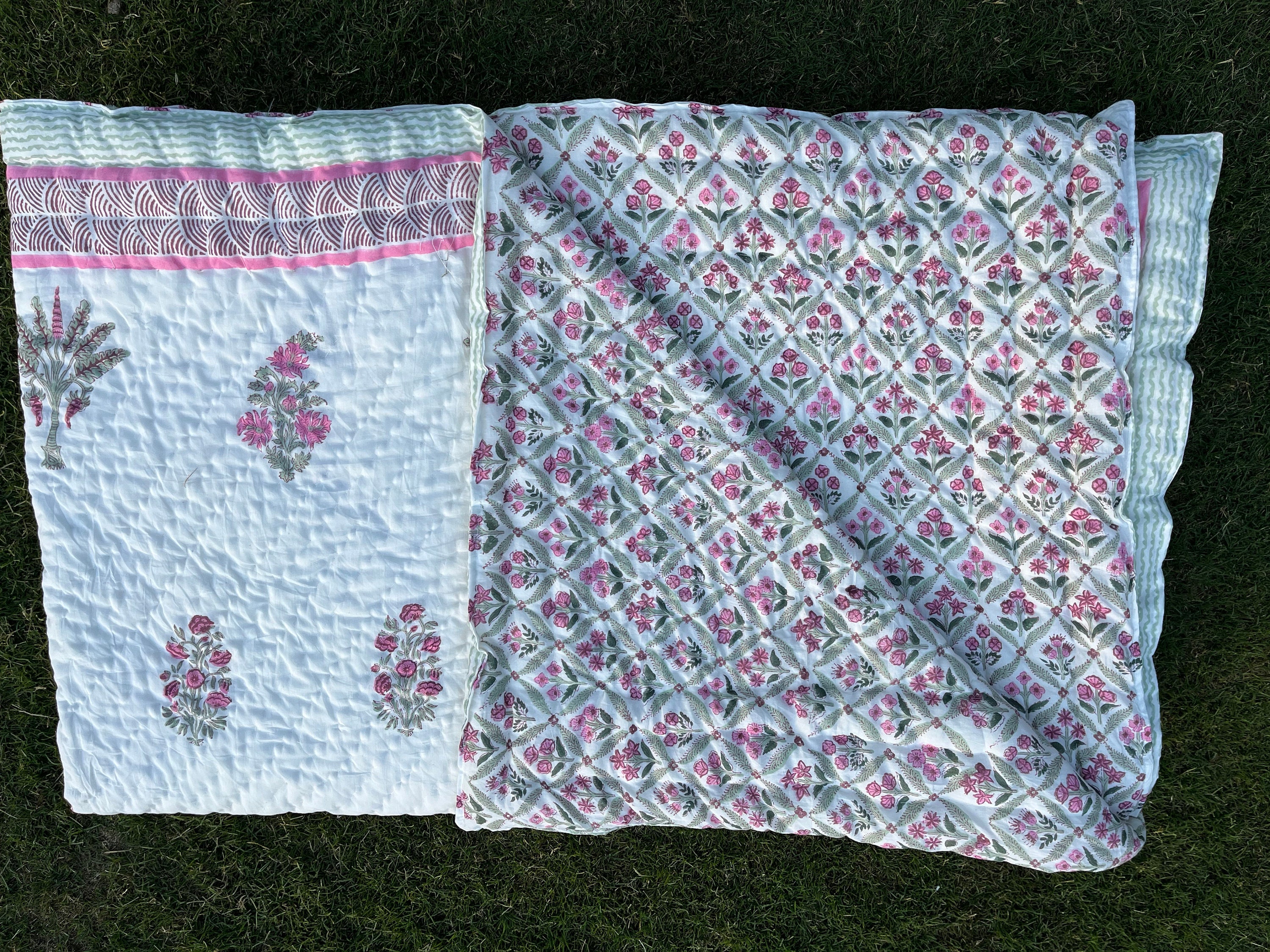 Traditional Indian Quilt, Pink Colour Quilt, Cotton Fabric, Natural ...