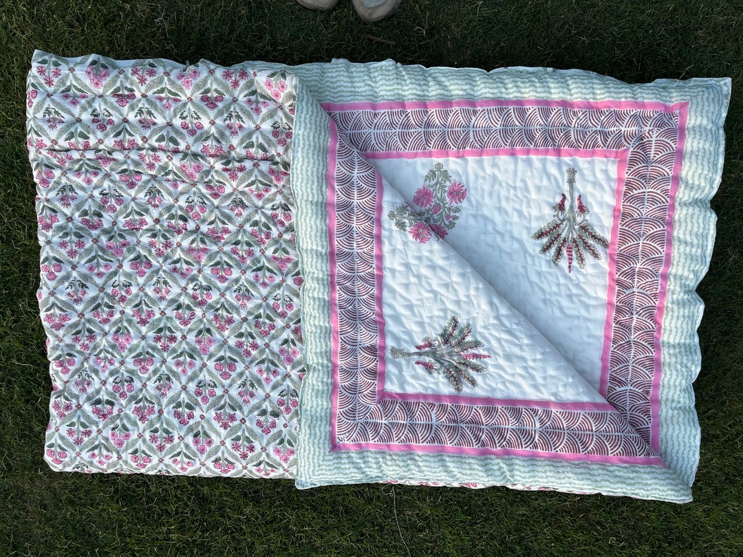 Traditional Indian Quilt, Pink Colour Quilt, Cotton Fabric, Natural ...