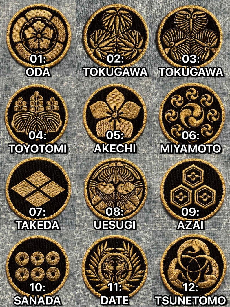 Japanese Family Kamon Samurai Crest Embroidered Iron on Patches - for Gifts, Ceramony, Martial ...