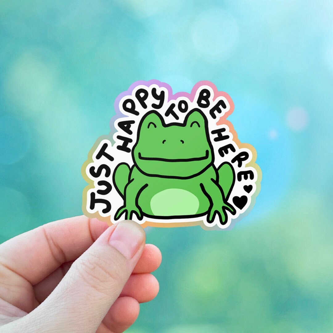 Happy to Be Here Frog Sticker With Pastel Rainbow Background | Cute ...