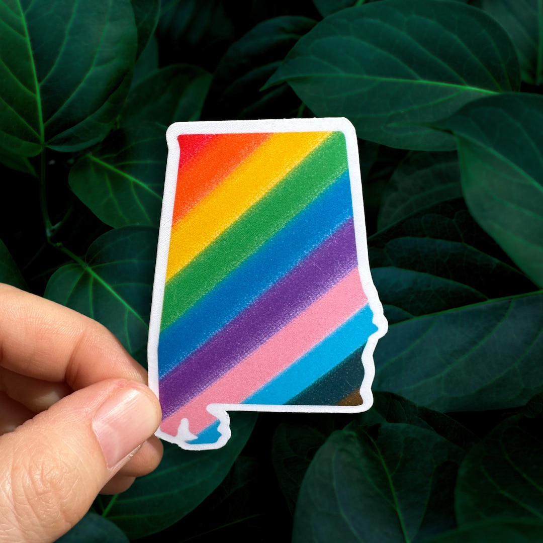 Alabama Pride Sticker | LGBTQ State Shape Stickers With Progress Flag ...