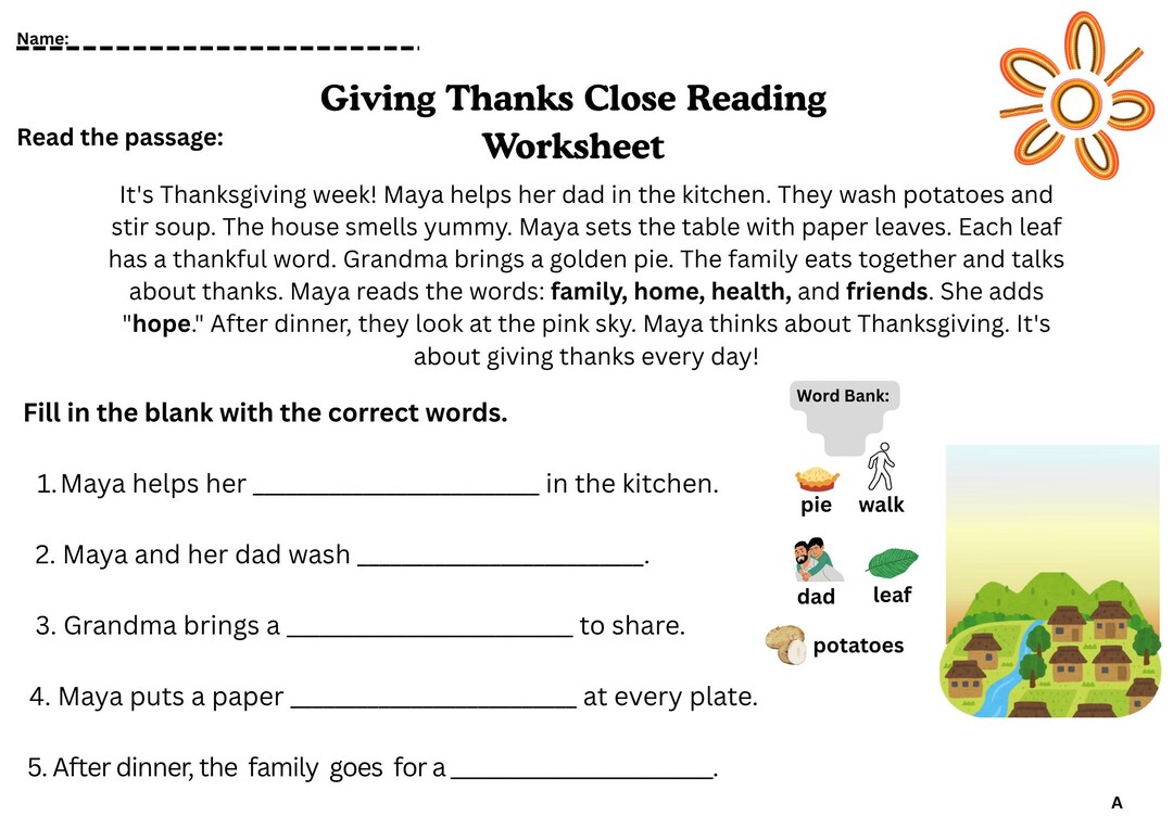 Thanksgiving Close Reading Worksheet | K–3 Reading Comprehension ...