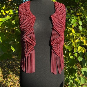 Handmade Macrame Vest, Festival Top, Country Style Clothing, Cowgirl Outfit for Party, Red Boho ...