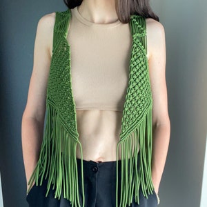 Handmade Macrame Vest, Festival Outfit, Country Style Clothing, Cowgirl Outfit for Party, Green ...