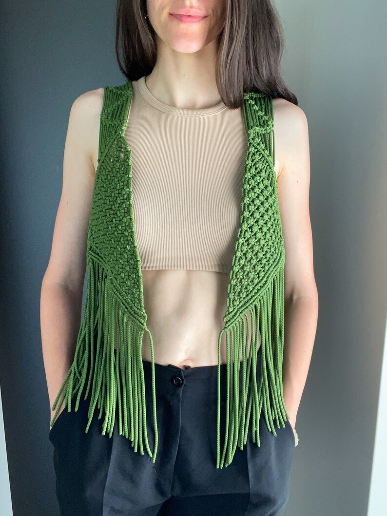 Handmade Macrame Vest, Festival Outfit, Country Style Clothing, Cowgirl Outfit for Party, Green ...