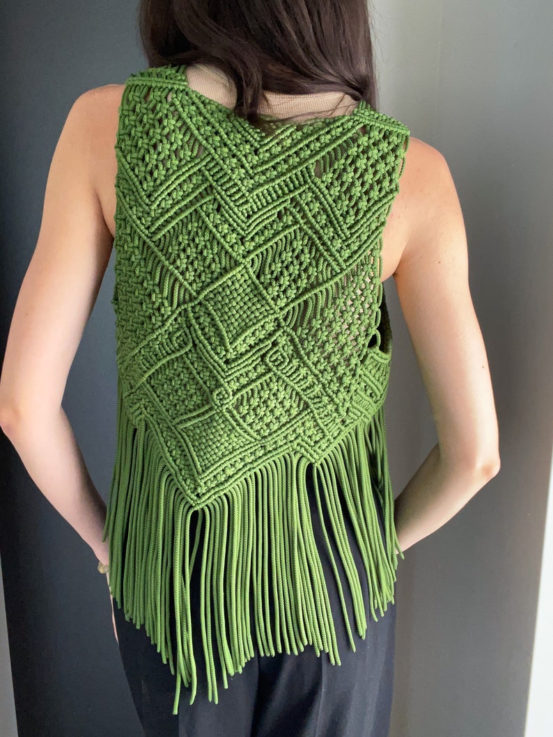 Handmade Macrame Vest, Festival Outfit, Country Style Clothing, Cowgirl Outfit for Party, Green ...
