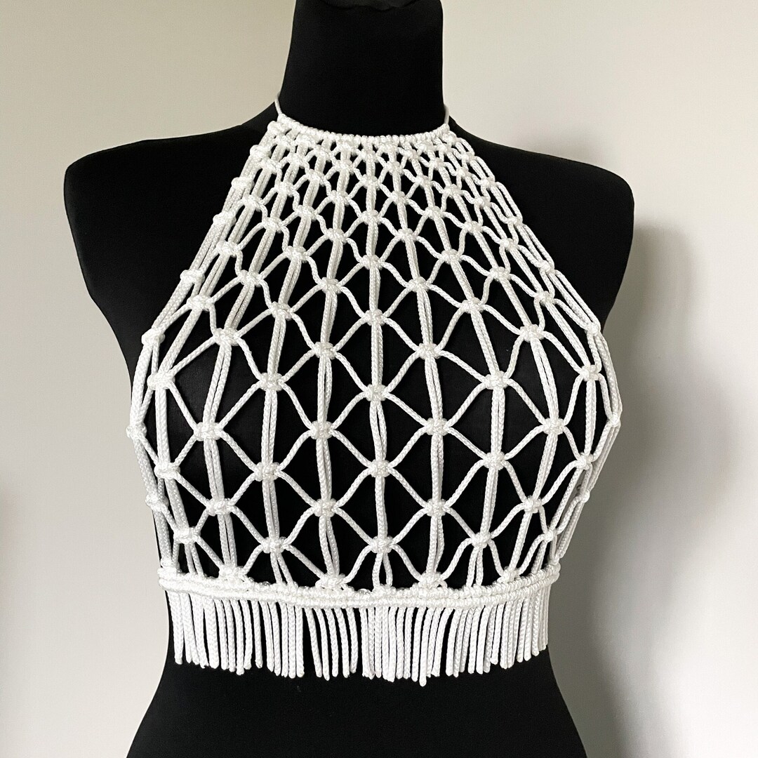 Macrame Handmade Top, White Top for Parties, Beach Party Outfit ...